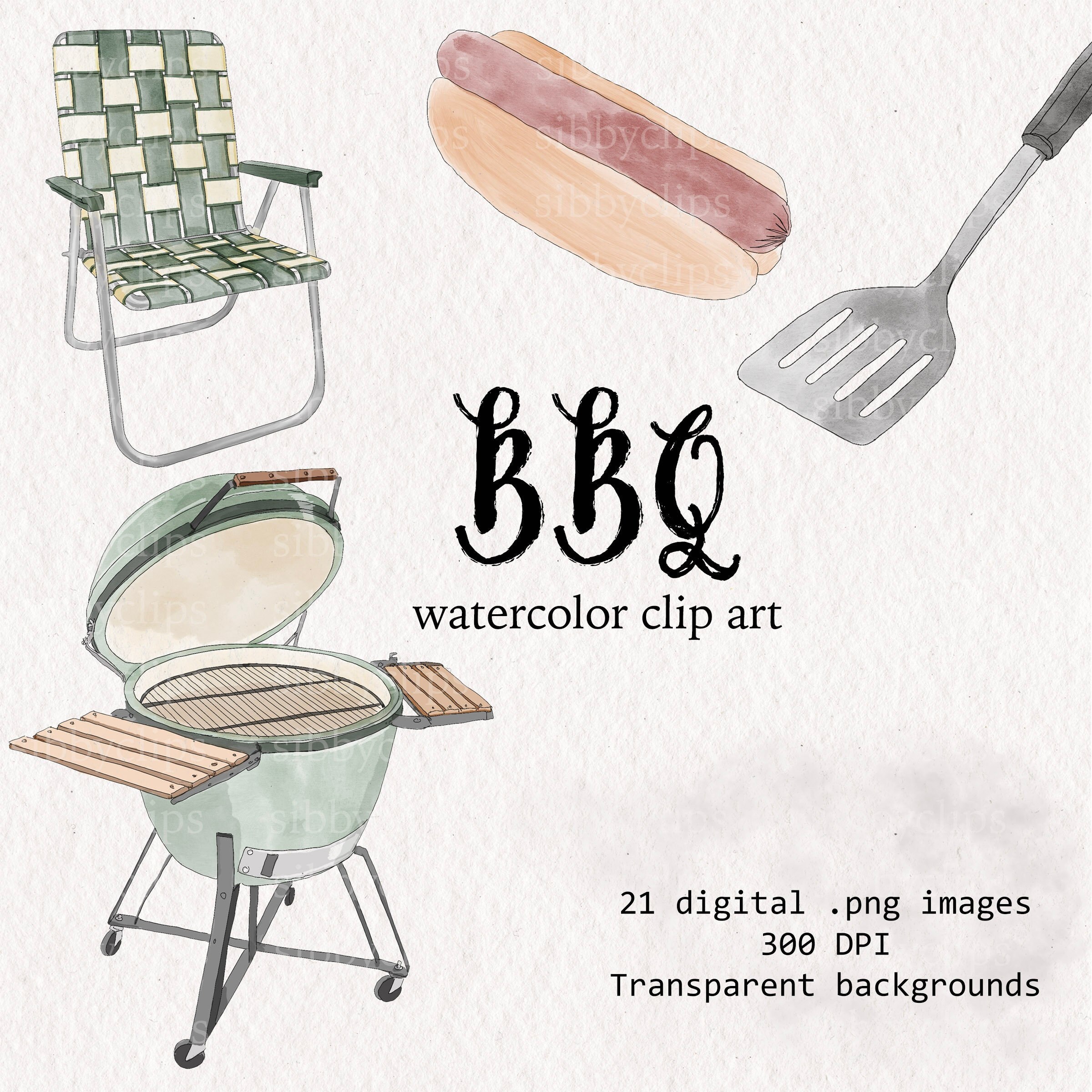 BBQ, Barbecue Cookout Watercolor Clipart | 21 .PNG Watercolor Files - Etsy