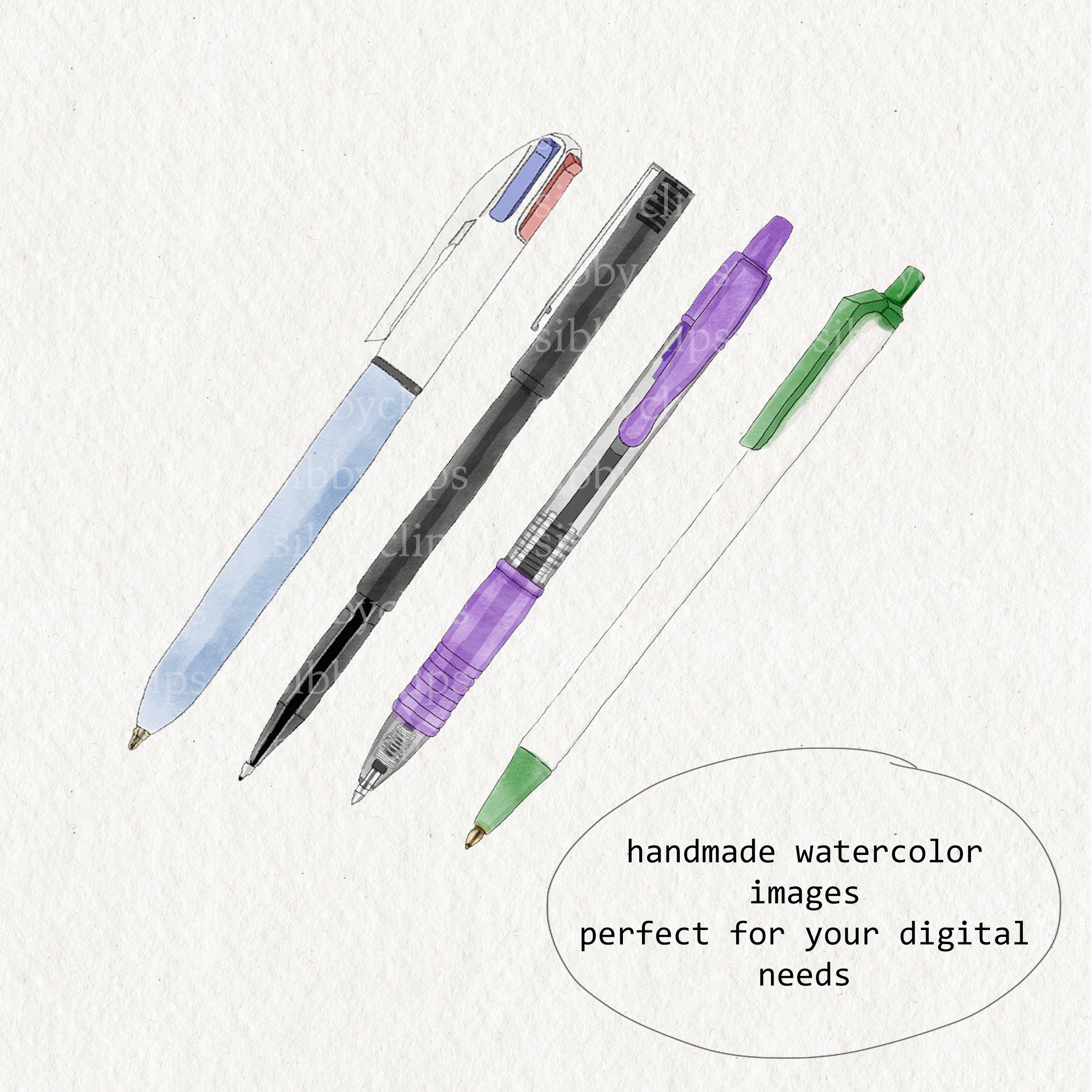 Pen Clip Art, Watercolor Pen Illustrations, Handmade Graphics - Etsy