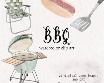 BBQ Clipart, Barbecue Watercolour Clip Art, Watercolor Food Images ...