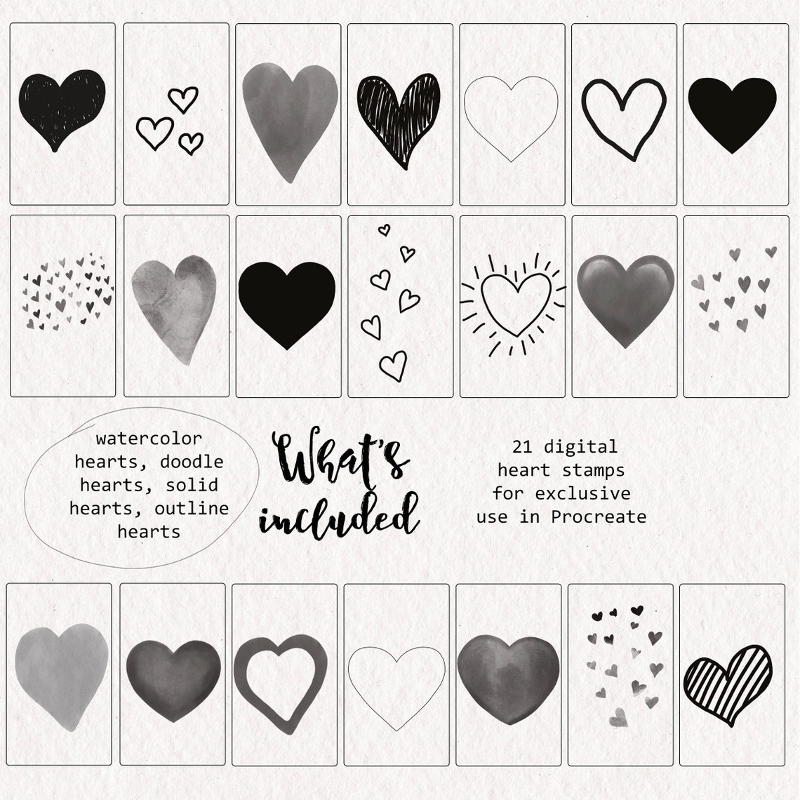Heart Procreate Brush Stamps 21 Heart Brush Set for - Etsy