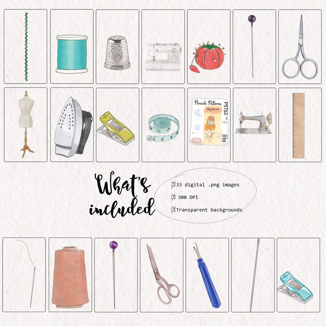 Sewing Supplies Watercolor Clipart - Etsy