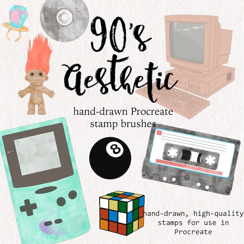 Procreate Brush Stamps 90's | Brush Set for Procreate Nineties-themed ...
