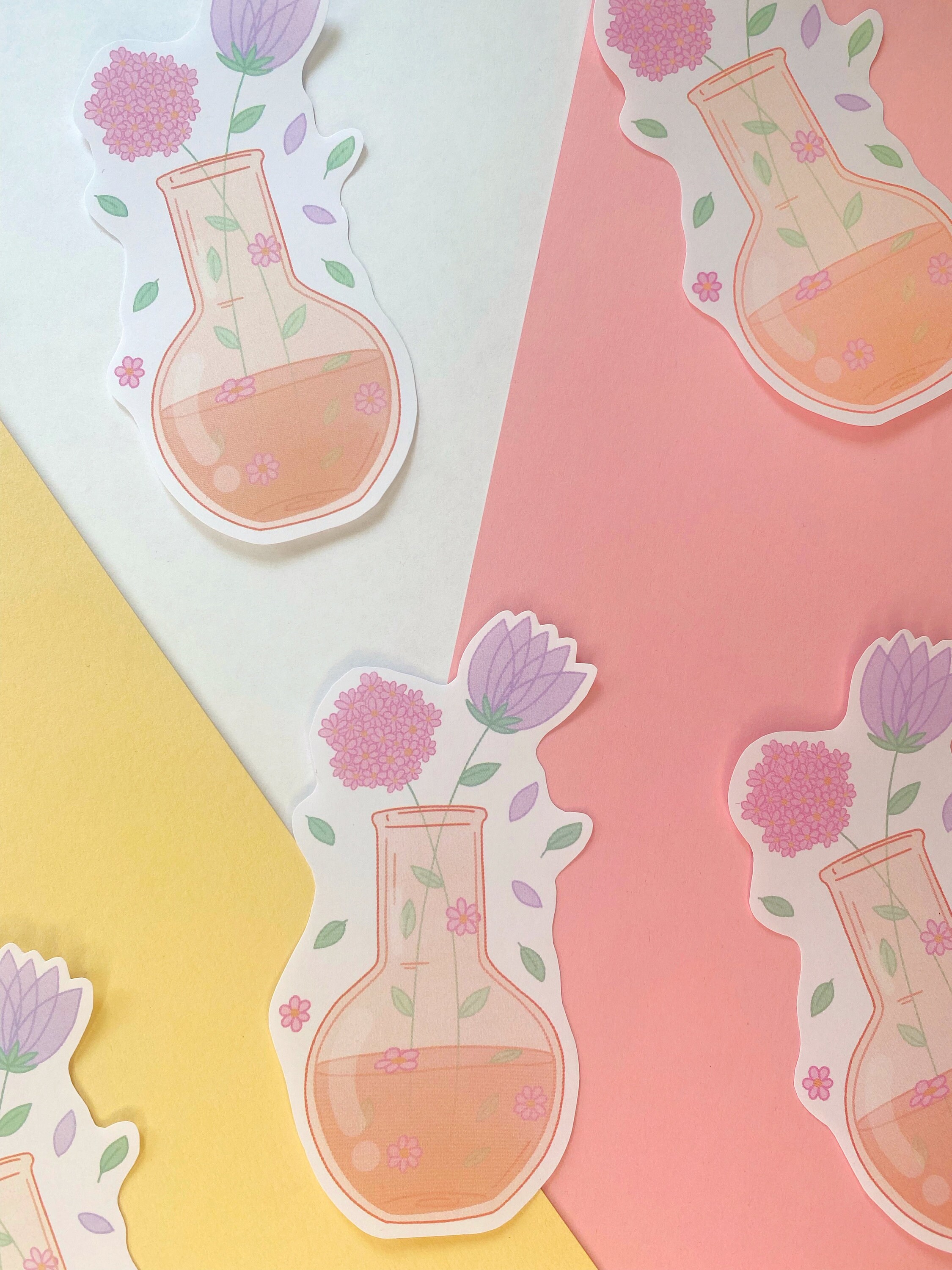 Orange Floral Flask Stickers Aesthetic & Artistic Stickers for Creative ...