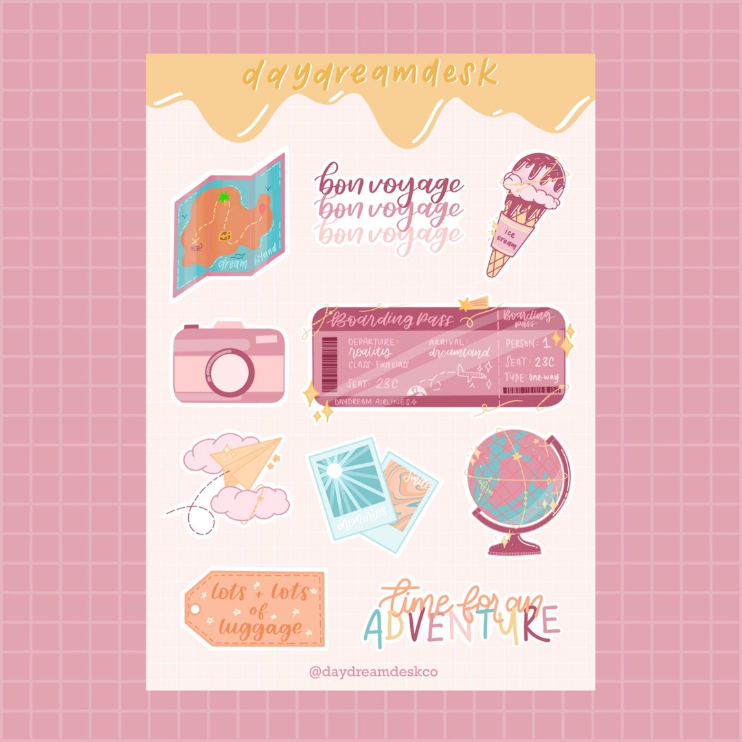 Travel Sticker Sheet Aesthetic Cute & Pink Stickers for - Etsy