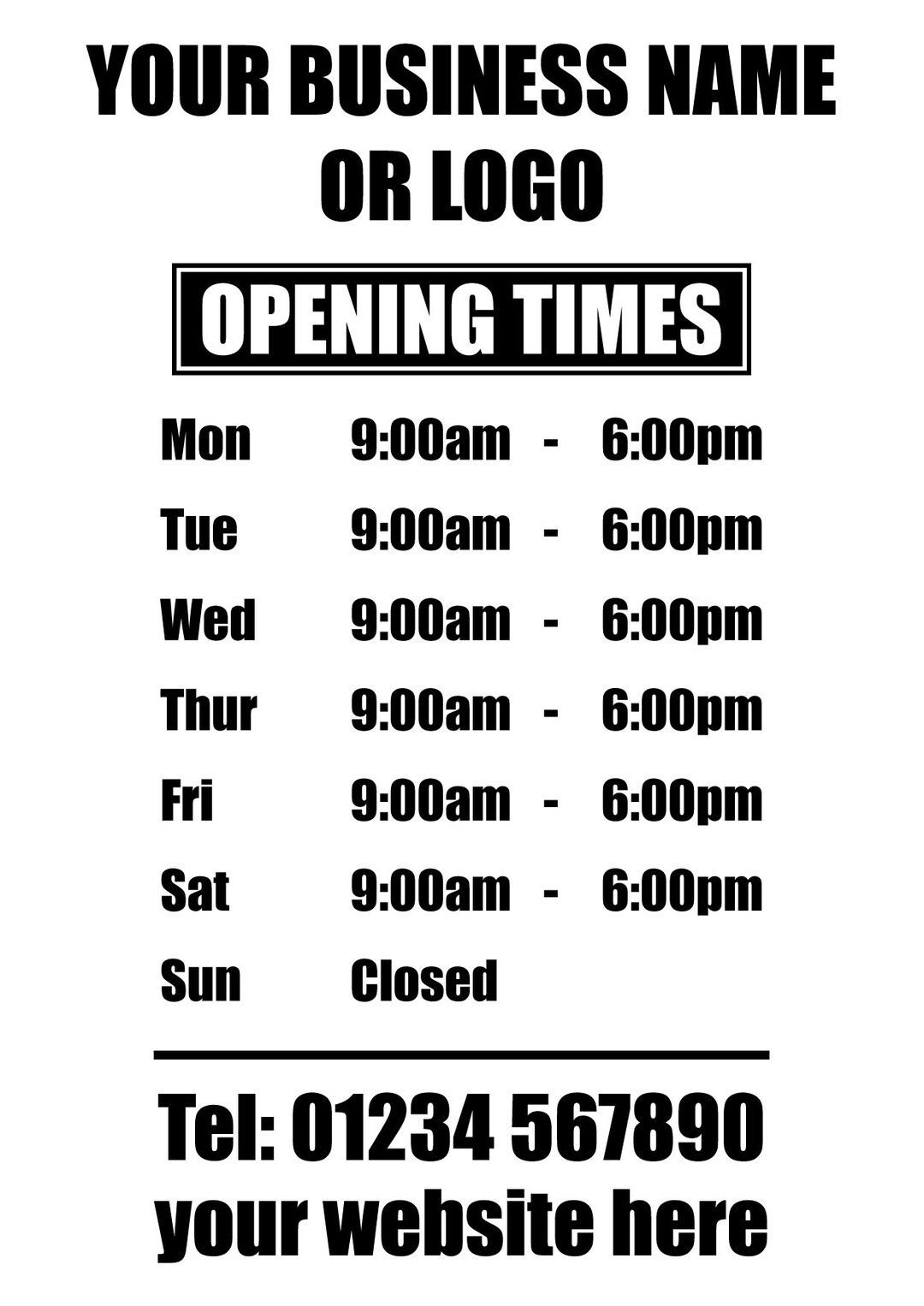 Large Opening Times Window Sticker A3 21x30cm Decal Business Hours Door ...