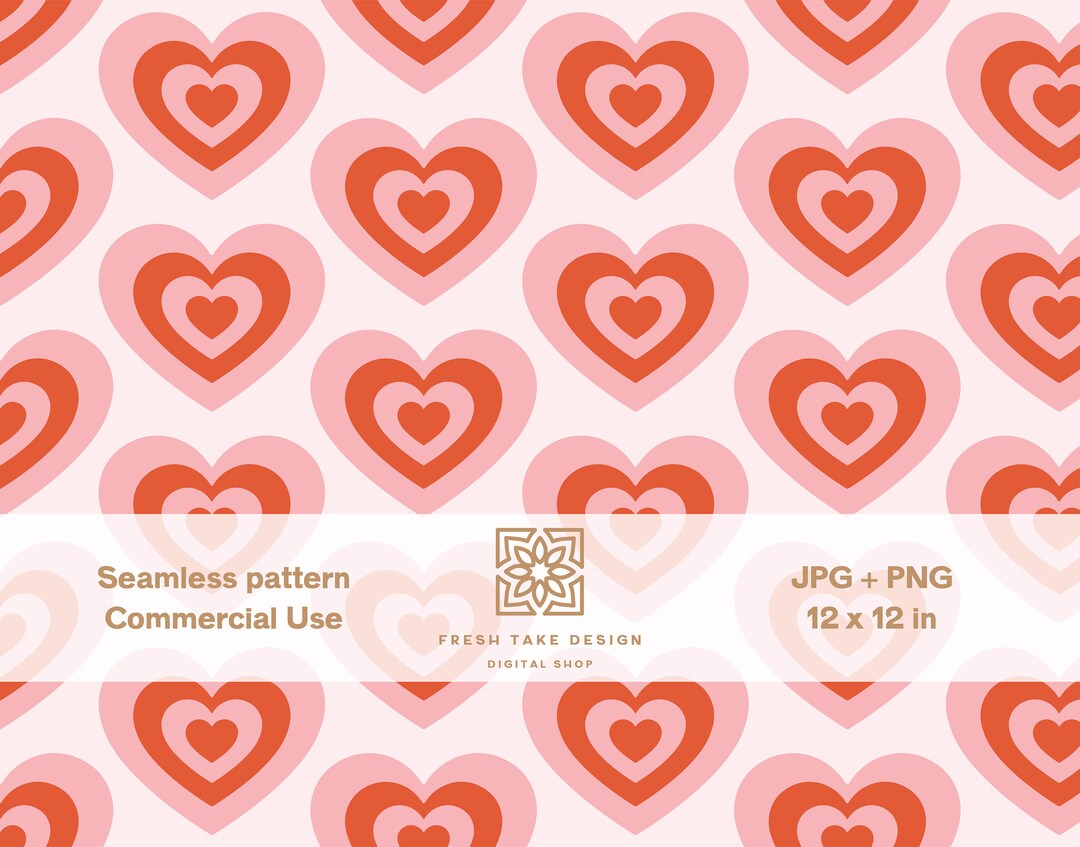 Retro Pink Heart Seamless Pattern, Commercial Use (digital) - Etsy