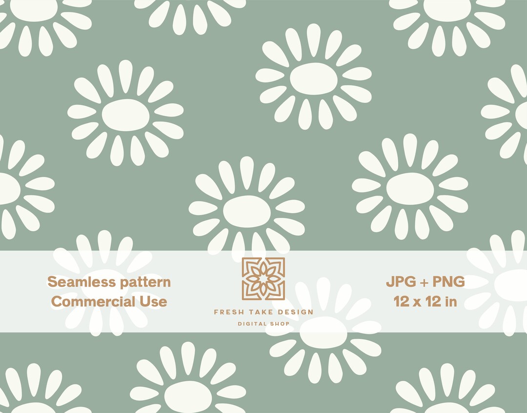 Retro Daisy Seamless Pattern, Floral Digital Paper (JPG, PNG) - Etsy