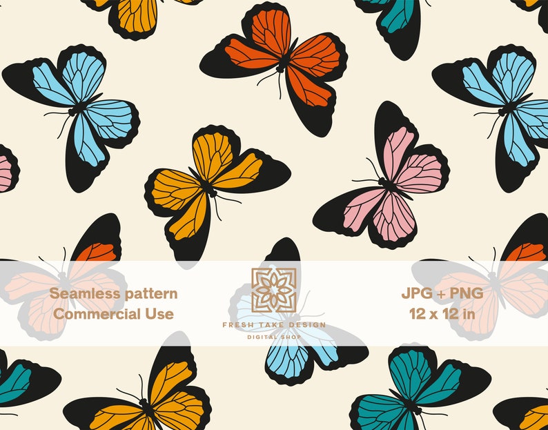 Colorful Boho Butterflies Seamless Pattern, Spring Digital Paper With ...