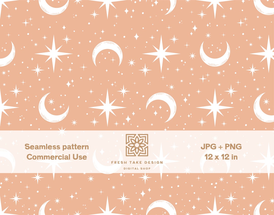 Pink Seamless Pattern With Moons and Stars, Boho Digital Paper With ...