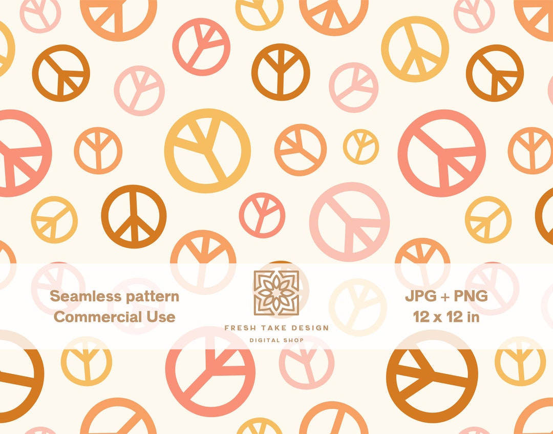 Retro Peace Sign Seamless Pattern, Hippie Summer Digital Paper (JPG ...