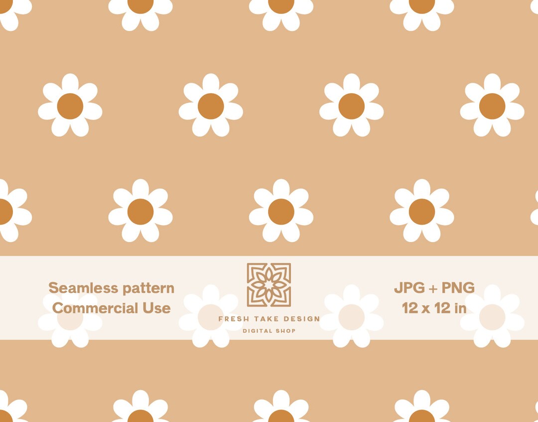 Retro Daisy Seamless Pattern, Boho Floral Paper (JPG, PNG) - Etsy