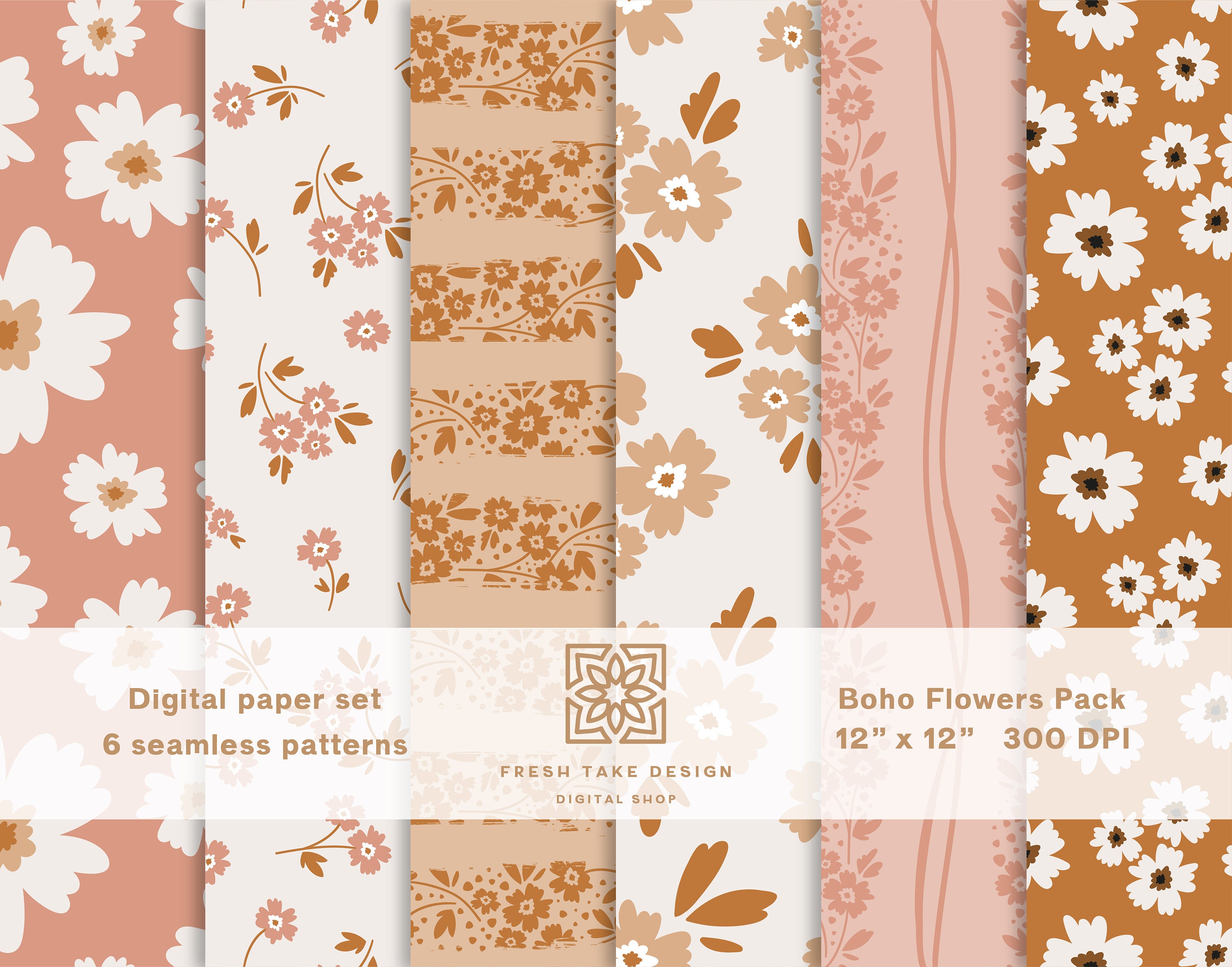 Boho Flowers Seamless Patterns Pack Standard Commercial Use License - Etsy