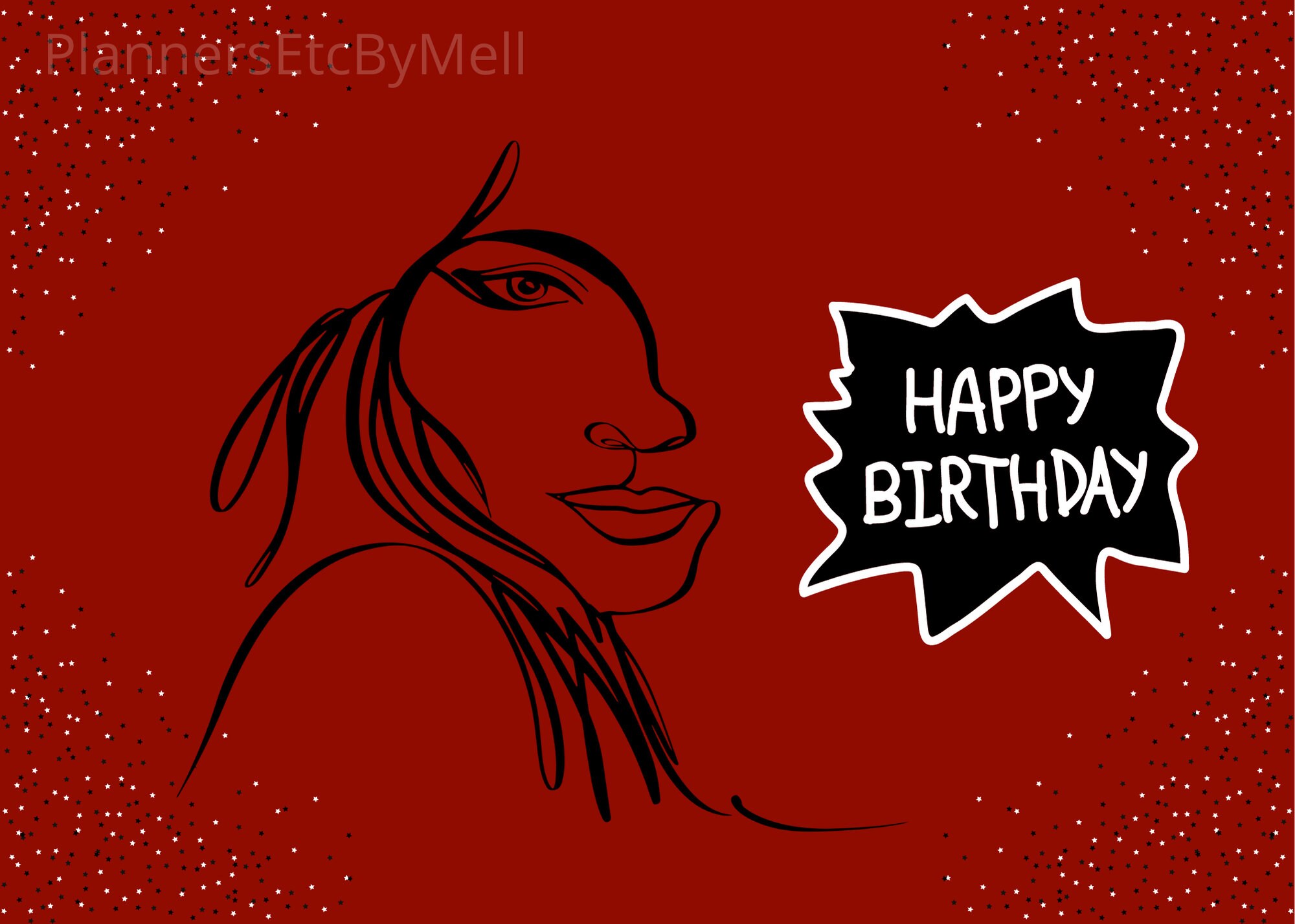 Burgundy Profile Birthday Card (digital Download) PDF - Etsy