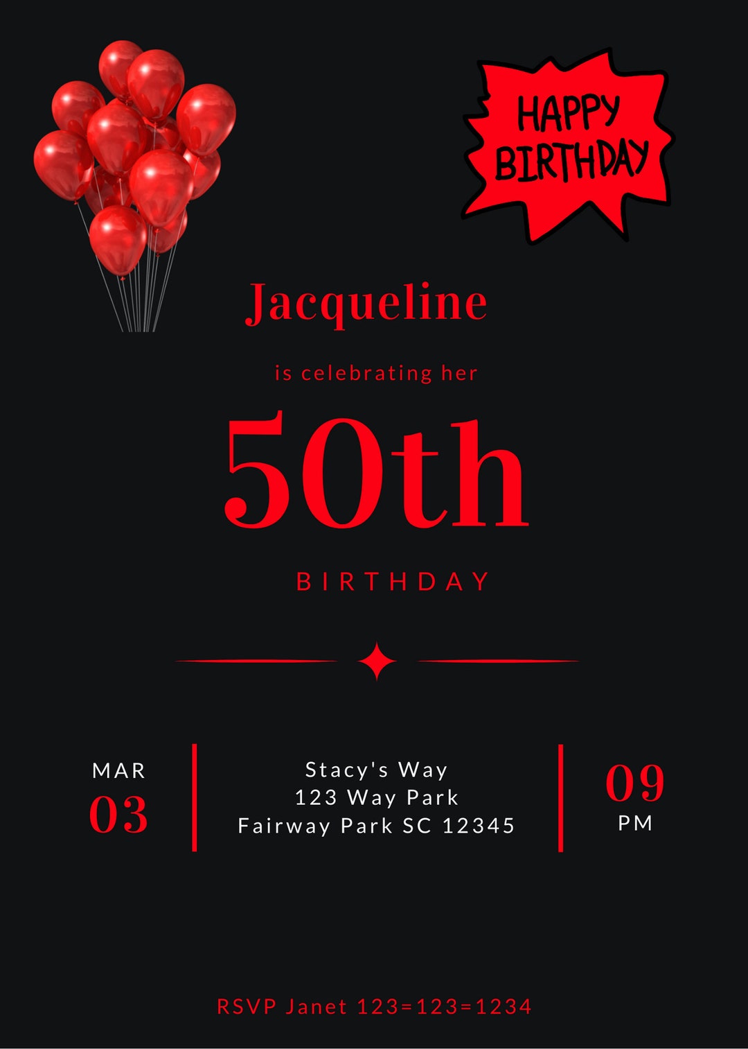 Black and Red 50th Birthday Invitation digital and Personalized - Etsy