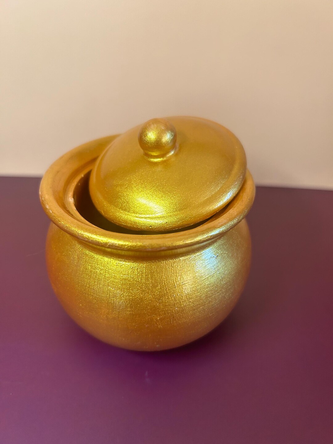 Golden Honey Pot With Lid Gold Cauldron Pot Handmade Jewellery Box ...