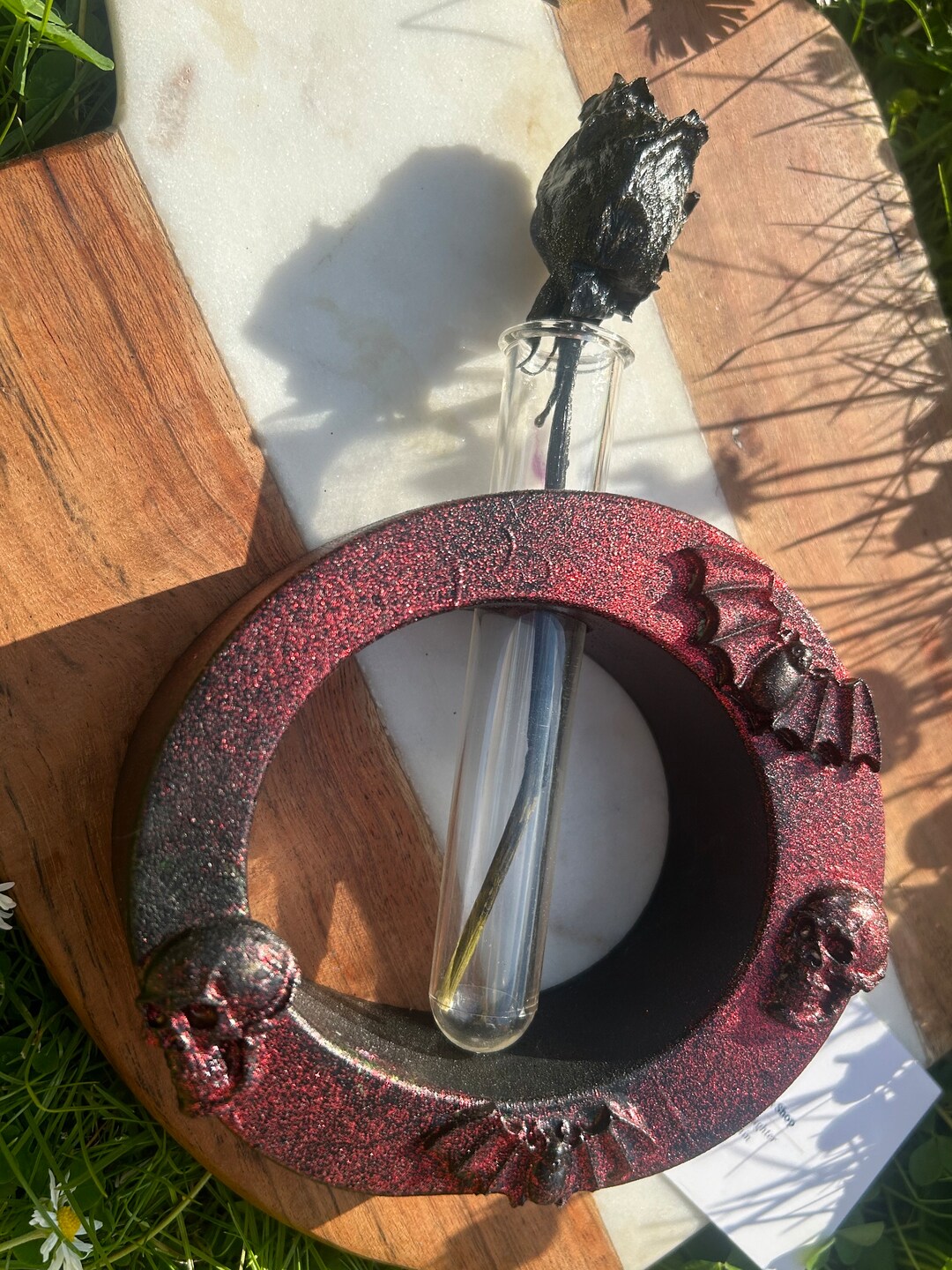 Black Rose Test Tube Gothic Bats Vase, Handmade Jesmonite Alternative ...