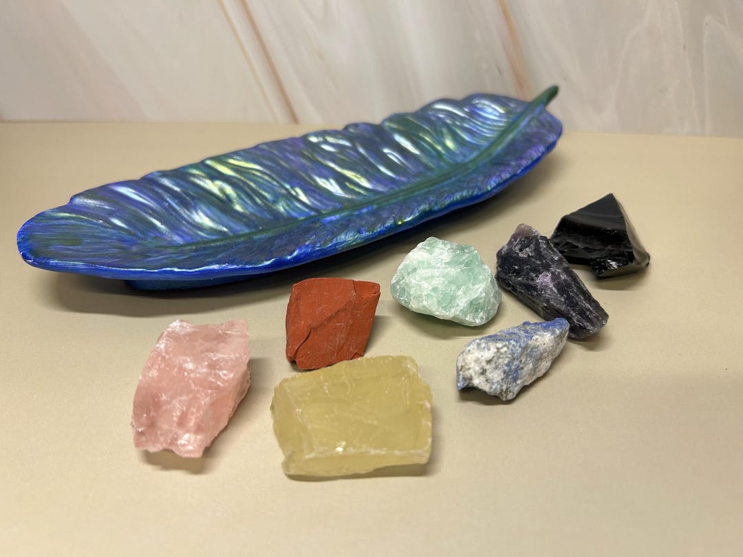 Chakra Crystals Blue Feather Tray Handmade Jesmonite Peacock Feather ...