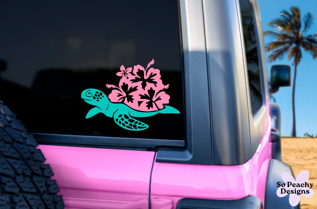 Sea Turtle Decal, Ocean Decal, Turtle Decal, Hibiscus Decal, Beach ...