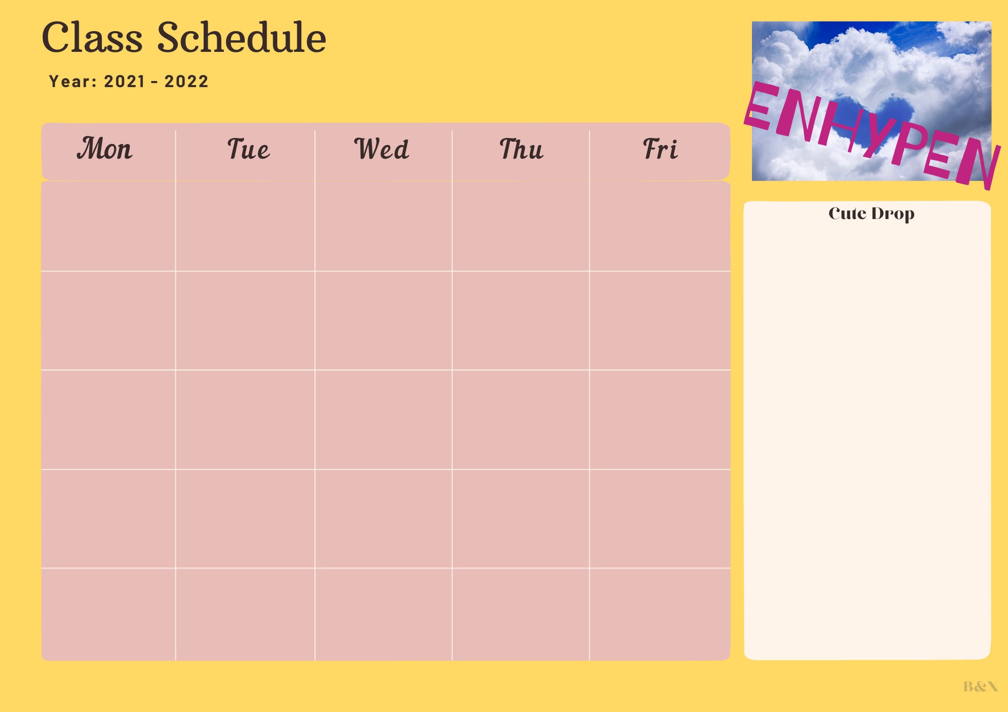 Enhypen Class Schedule. Enhypen Timetable. Downloadable Print. Gift for ...