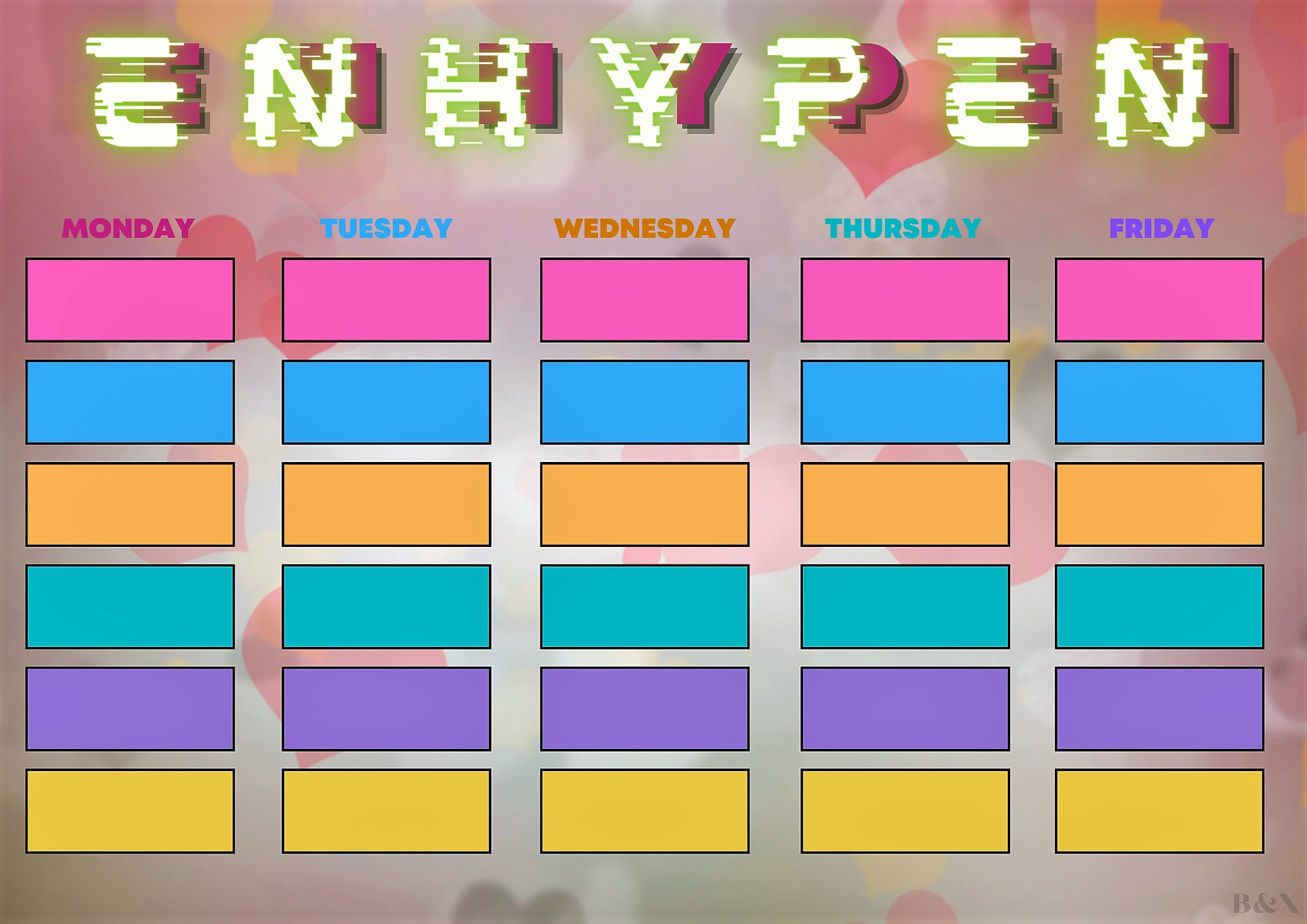 Enhypen Class Schedule. Enhypen Timetable. Downloadable Print. Gift for ...