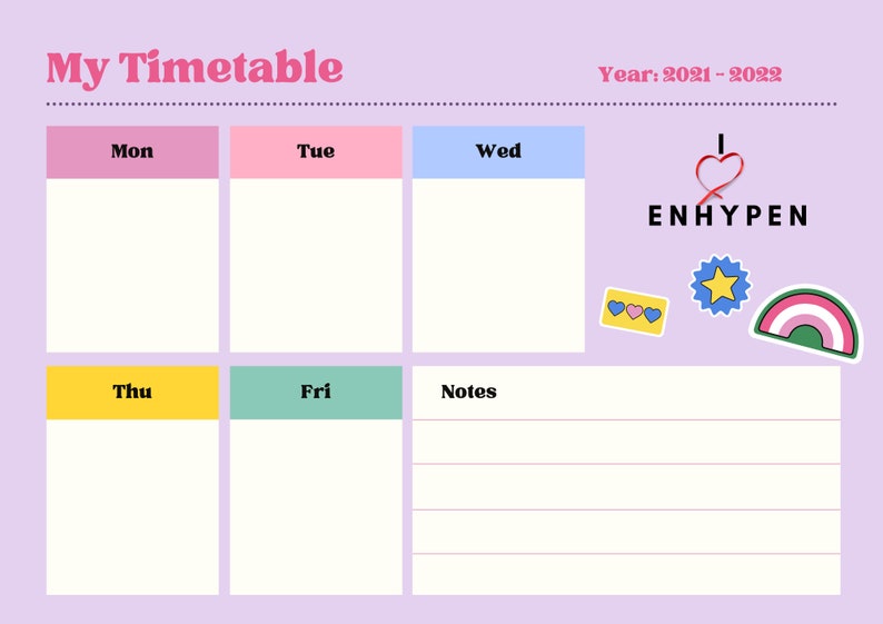 Enhypen Class Schedule. Enhypen Timetable. Downloadable Print. Gift for ...