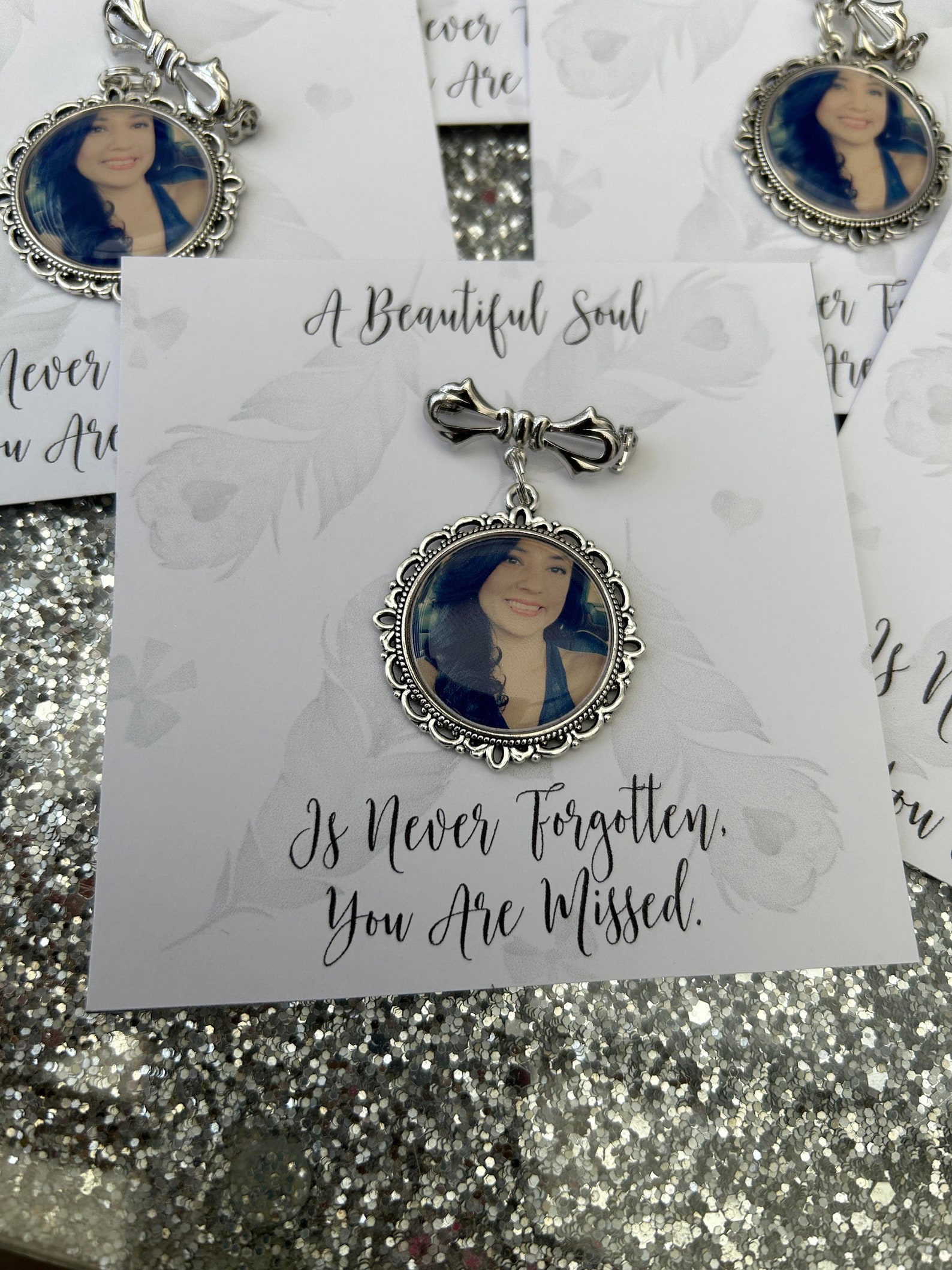 Memorial Photo Lapel Bow Pin/you Are Missed/forget Me Not/in Memory ...