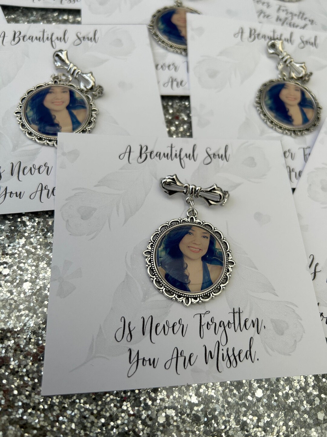 Memorial Photo Lapel Bow Pin/you Are Missed/forget Me Not/in Memory ...