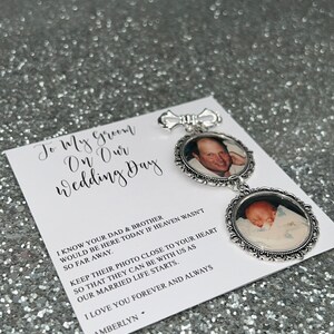 Personalised Memorial Photo Double Photo 2 Photos Bow Charm/memory Pin ...