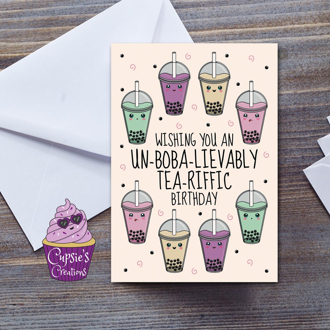 Cute Boba Tea Birthday Card - Bubble Tea - Milk Tea - Happy Birthday ...
