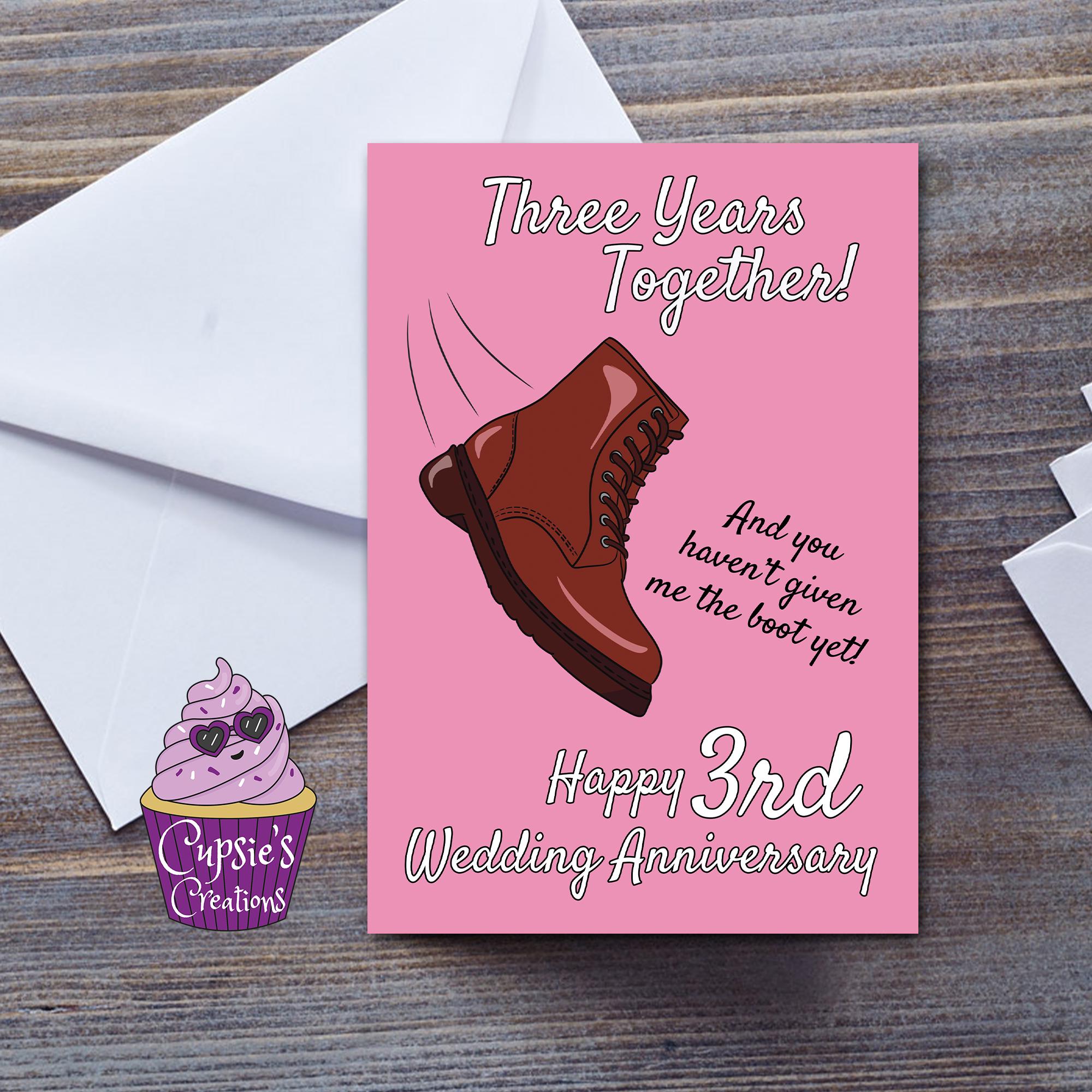 Third Anniversary Card Leather Anniversary Funny Card Leather Boot Pun ...