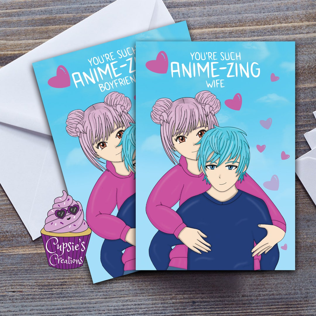 Cute Anime Couple Valentine's Day or Anniversary Card for Girlfriend or ...