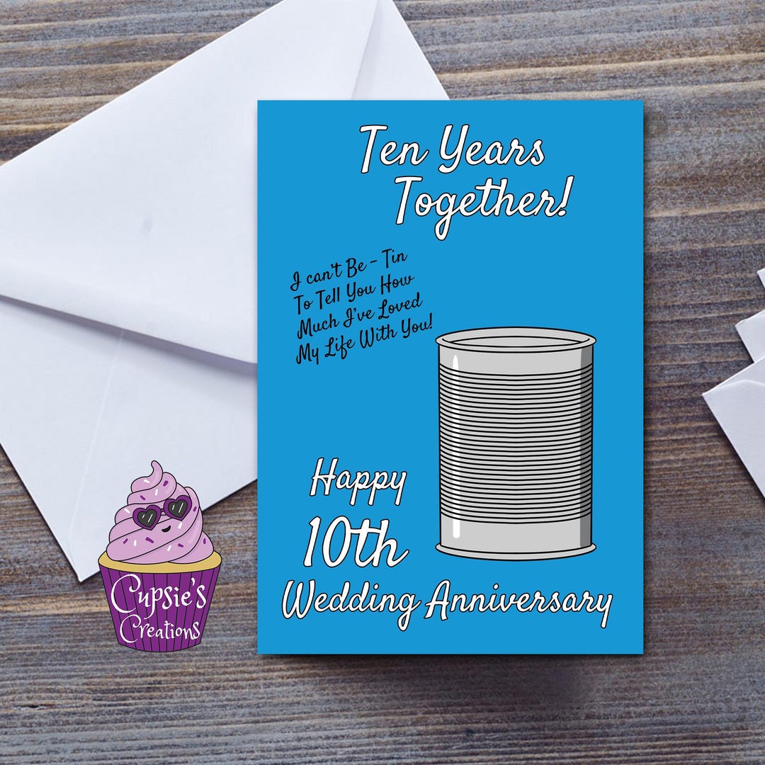 Tenth Anniversary Card Tin Anniversary Funny Card Card for Husband Card ...