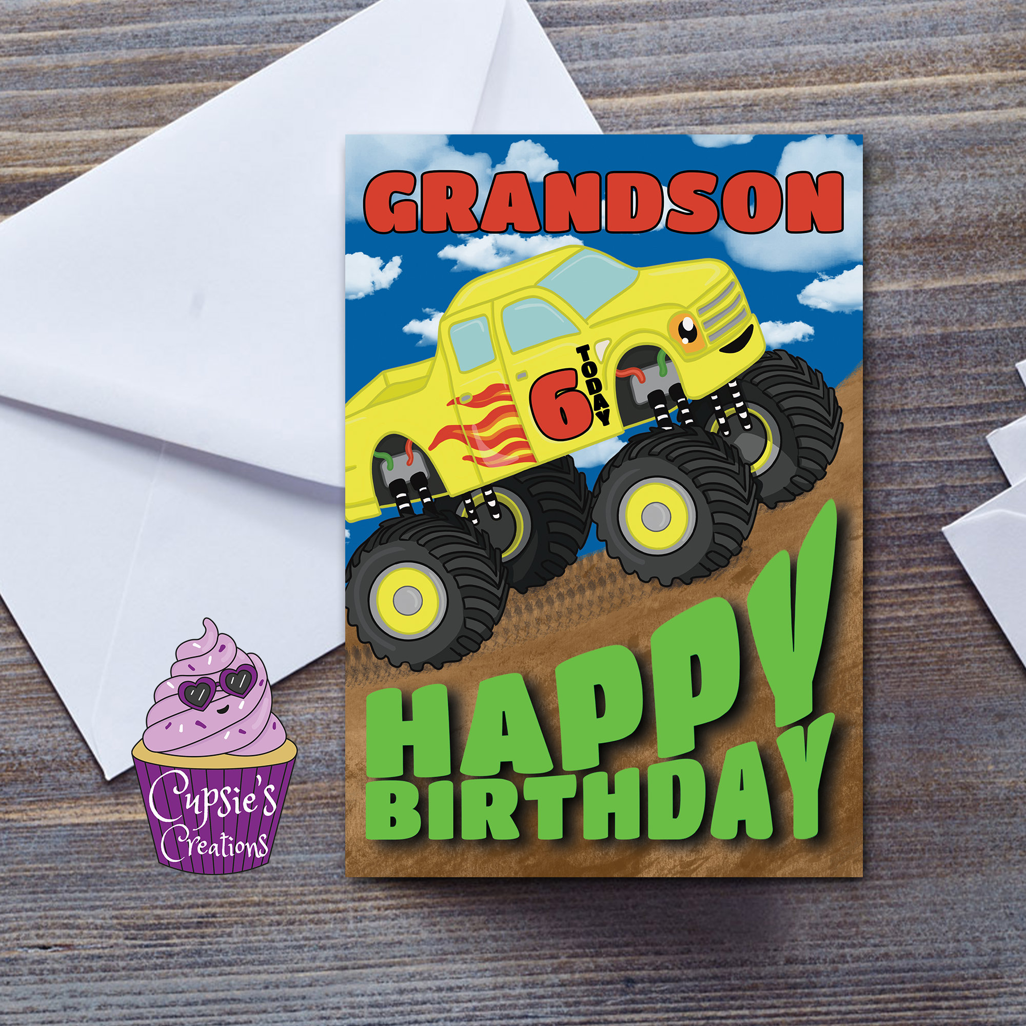 Monster Truck Birthday Card for Children Personalised Name and Age ...