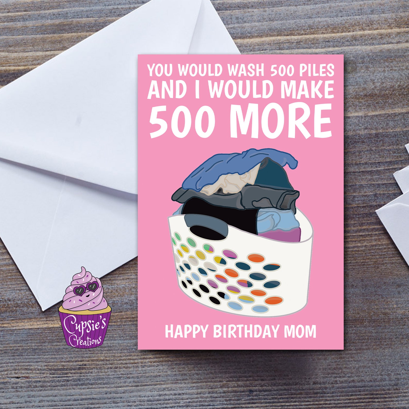 Mum Birthday Card Funny Mom Birthday Card Laundry Card Clothes Pile