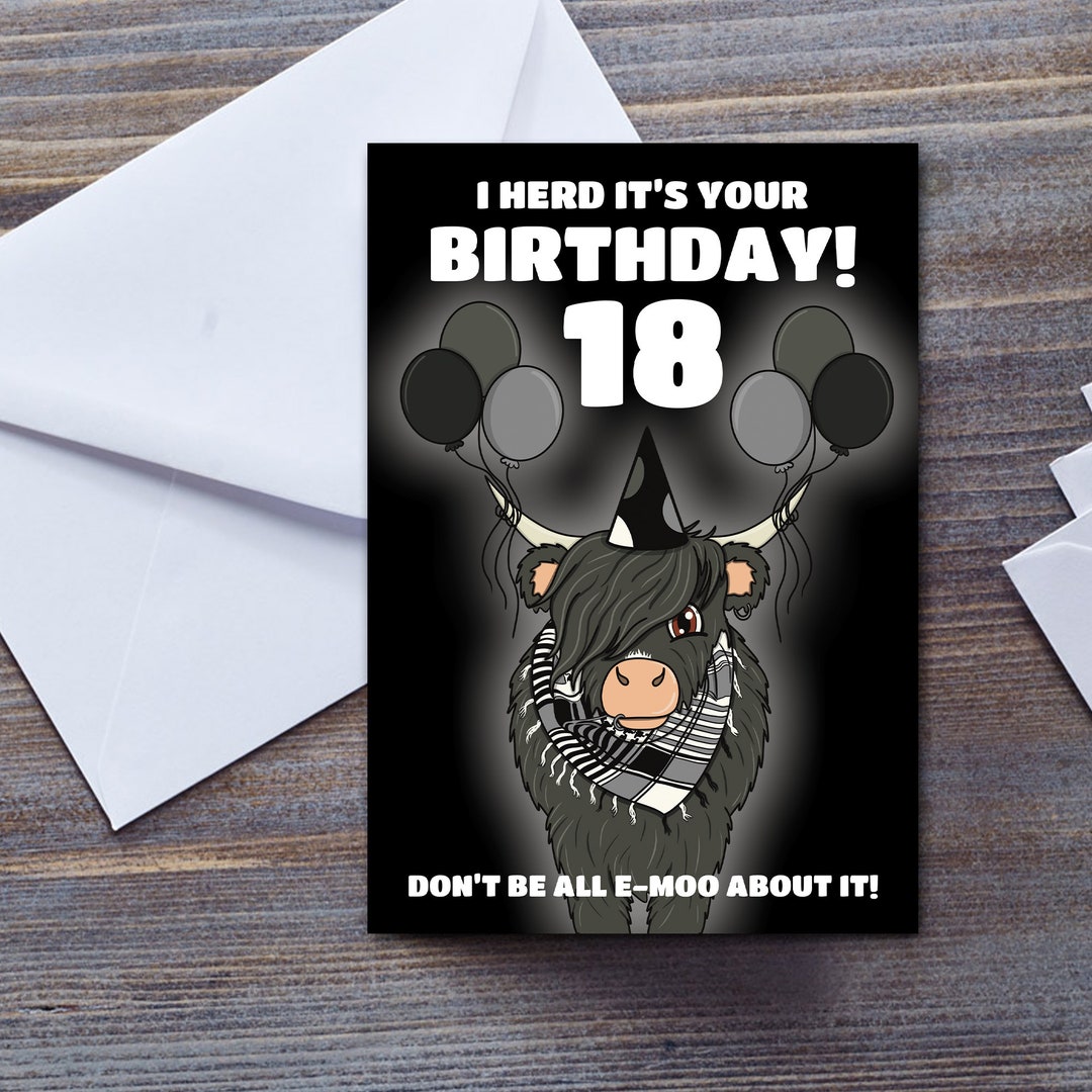 Emo Birthday Card - Any Age or Milestone Birthday - Funny Cow Pun ...