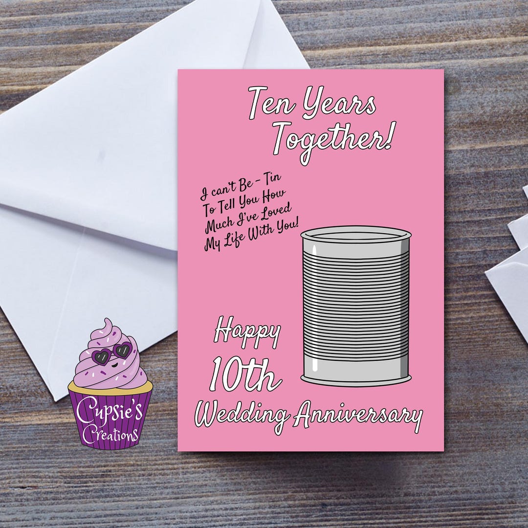 Tenth Anniversary Card - Tin Anniversary - Funny Card - Card for ...