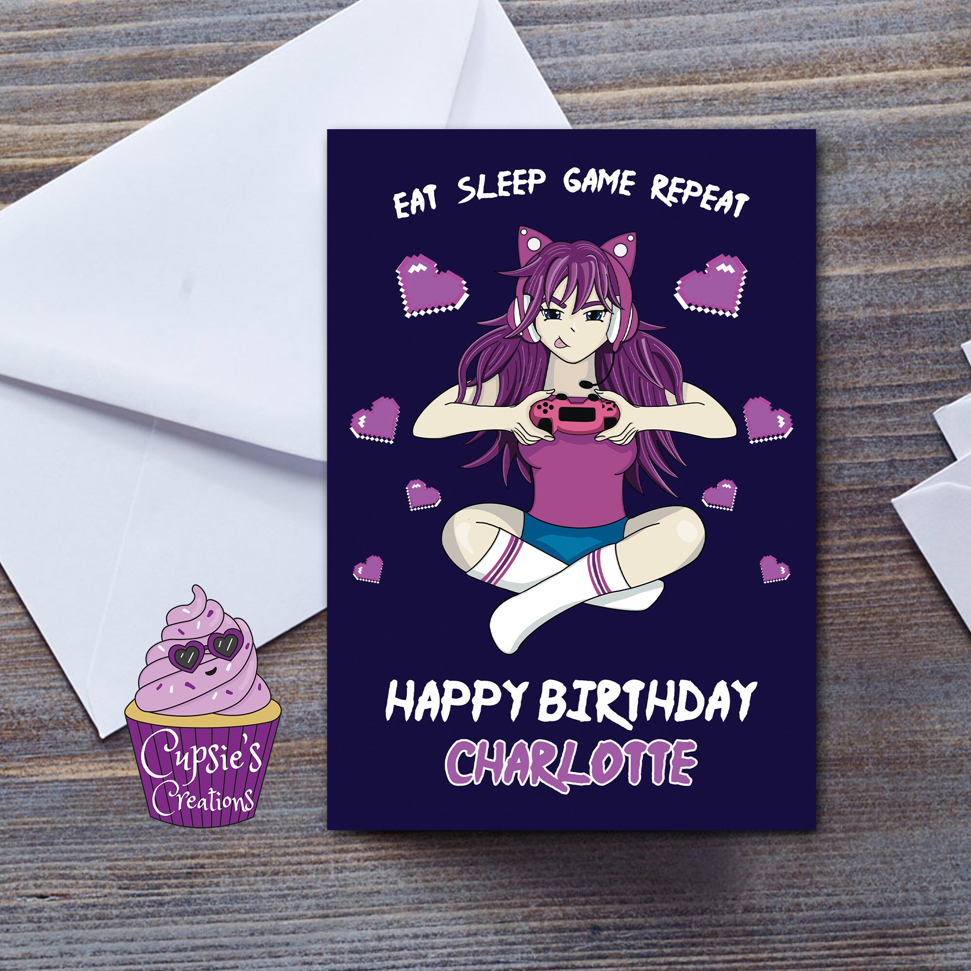 Gamer Girl Birthday Card Eat Sleep Game Repeat Anime Manga Birthday ...
