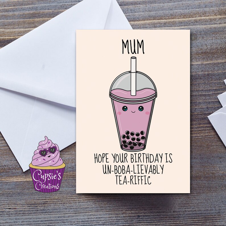 Cute Birthday Card for A Friend, Boba Bubble Tea, Kawaii Milk Tea Card ...