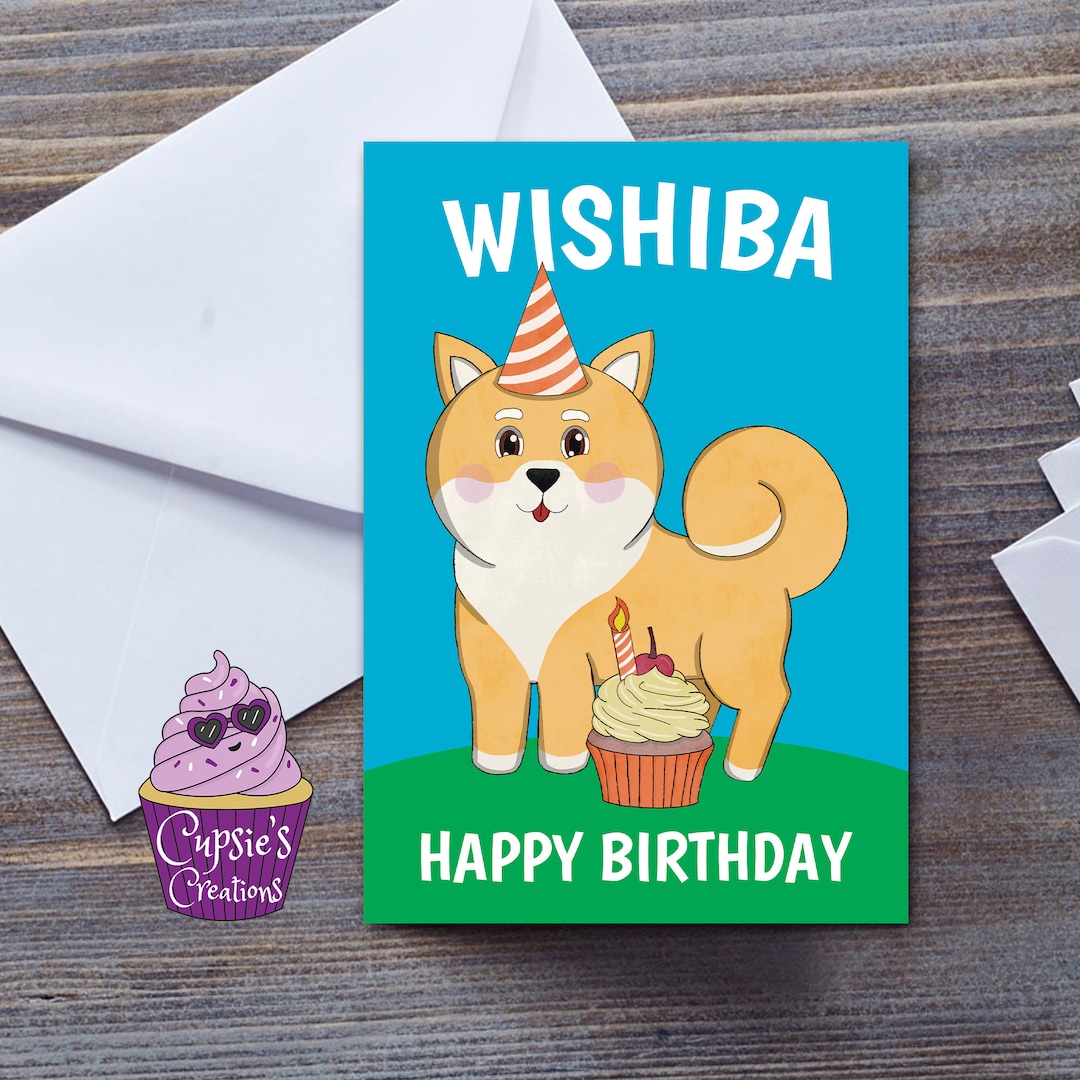 Shiba Inu Dog Birthday Card in A Kawaii Style, Cute Shiba Happy ...