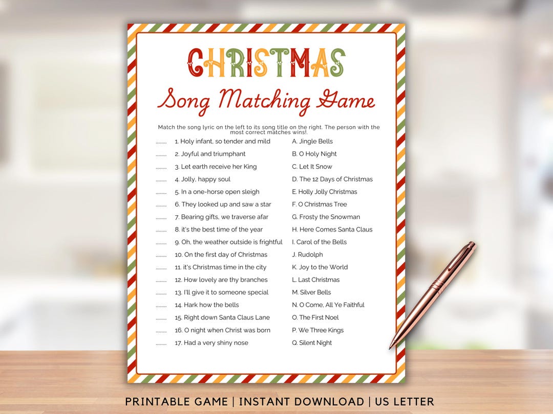 Christmas Song Match Game Printable, Fun Holiday Music Trivia for ...