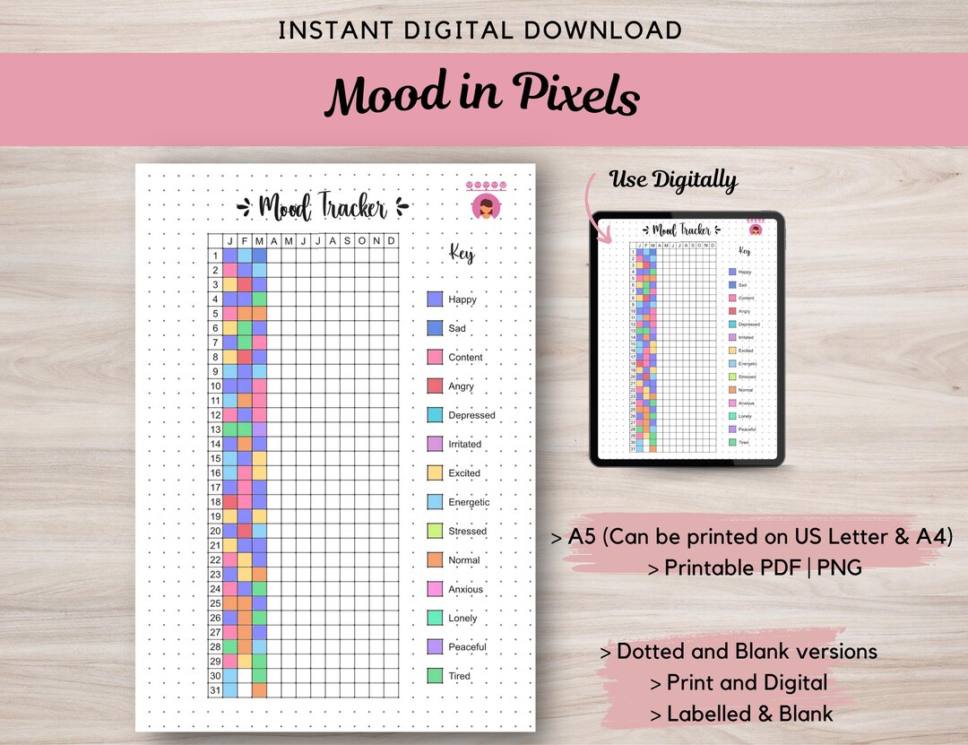 Year in Pixels Printable Page Insert, Bullet Journal Planner, Daily ...