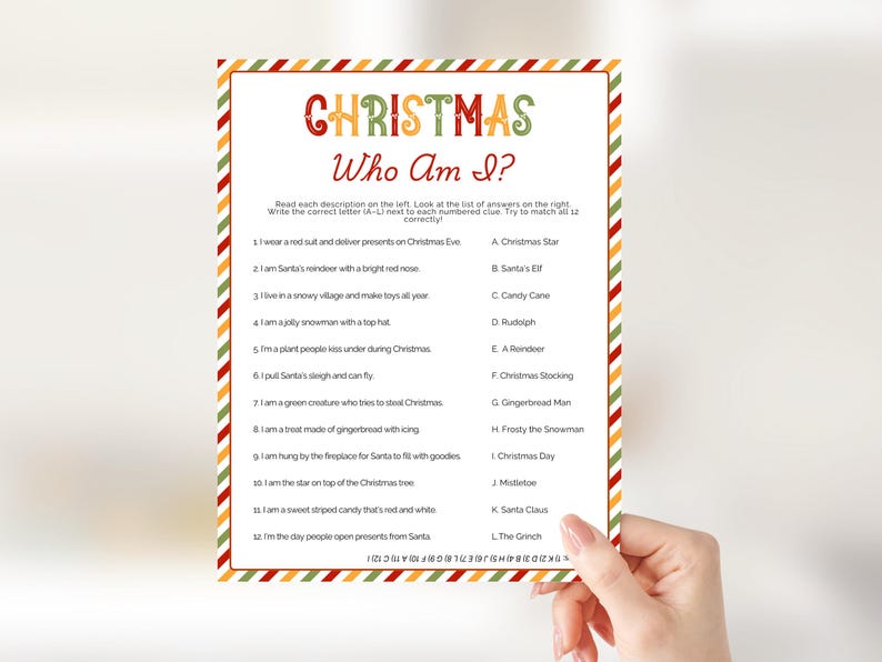 Christmas Who Am I Game Printable, Fun Guessing Game for Kids, Adults ...