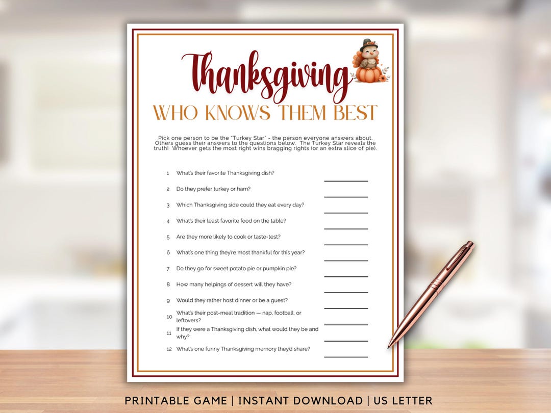 Thanksgiving Who Knows Them Best Game | Fun Holiday Party Icebreaker ...