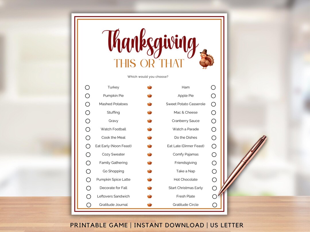 Thanksgiving This or That Game Printable | Fun Fall Party, Holiday ...