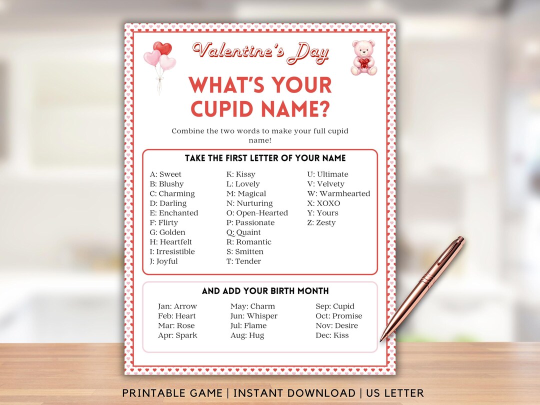 What’s Your Cupid Name Game Printable, Fun Valentine Name Generator ...