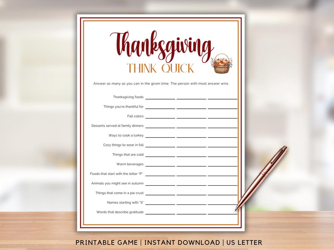 Thanksgiving Think Fast | Fun Fall Party Icebreaker for Families ...