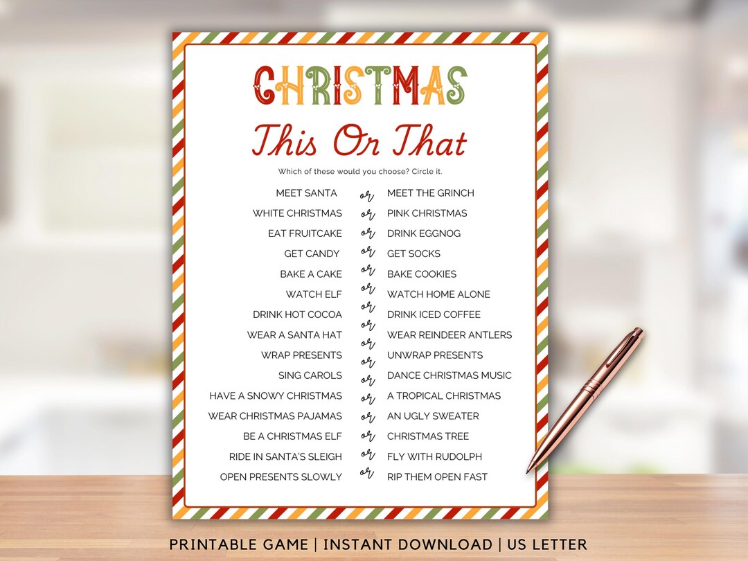 Christmas This or That Game Printable Game, Fun Christmas Party ...