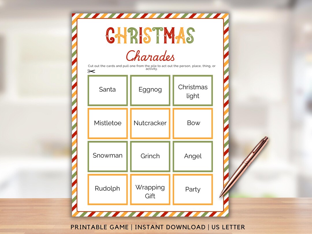 Christmas Charades Game Printable, Fun Guessing Game for Kids and ...
