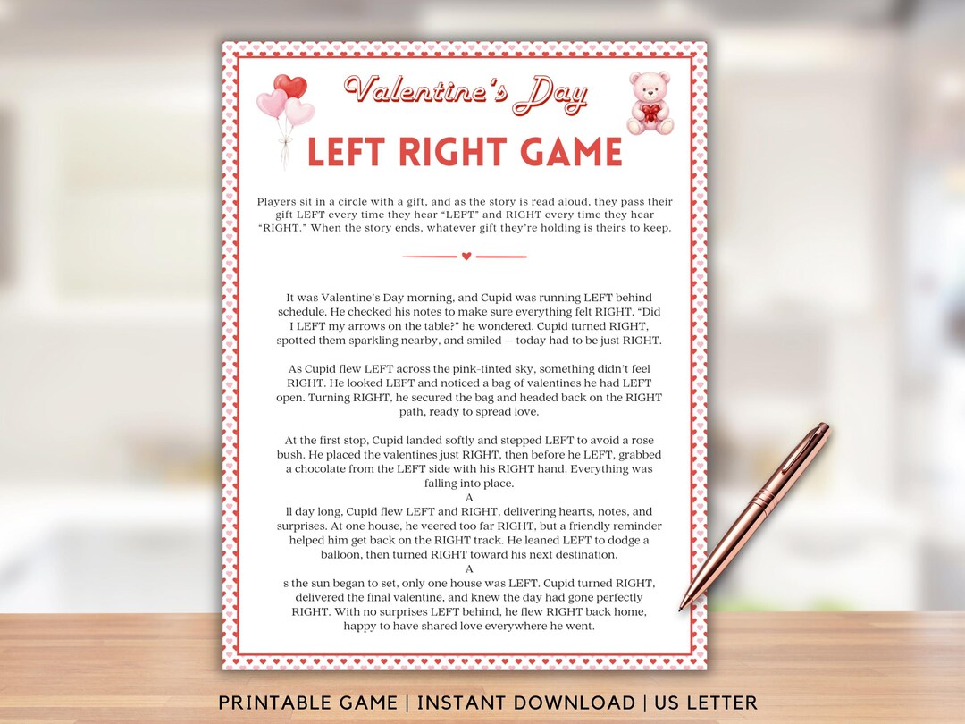Valentine’s Day Left Right Game Printable, Pass the Prize Gift Exchange ...