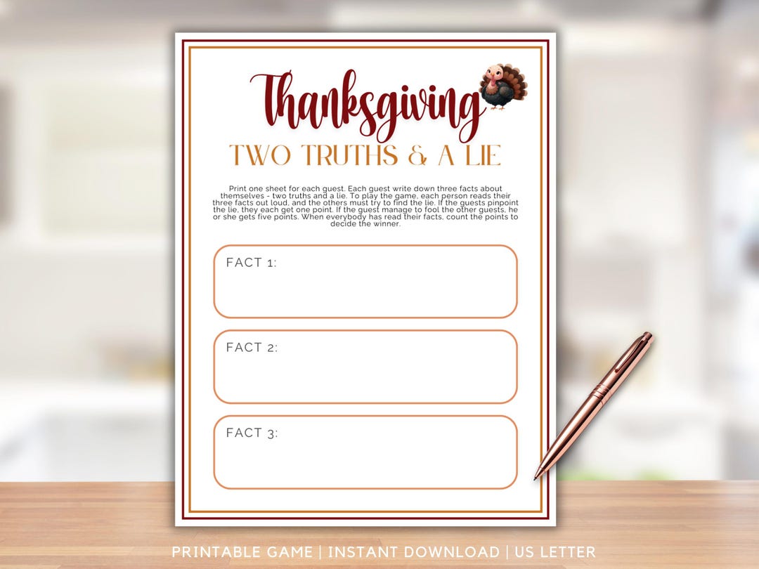 Thanksgiving Two Truths and a Lie Game Printable, Fall Icebreaker for ...